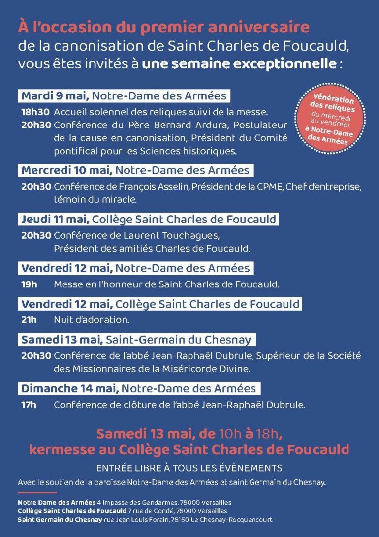 L'Ecole et le Collège Saint Charles de Foucauld (Versailles) vous invitent aux rencontres ...